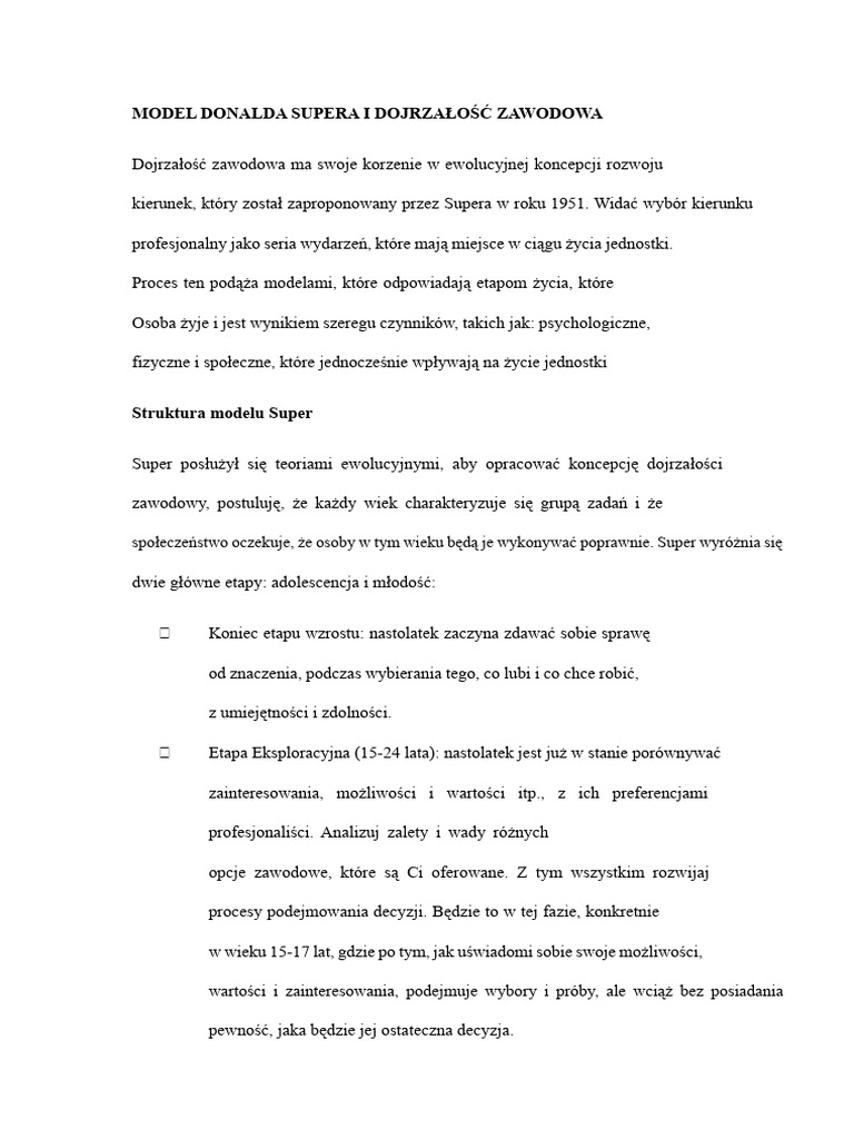 Model Donalda Supera i Dojrzałość Zawodowa | PDF