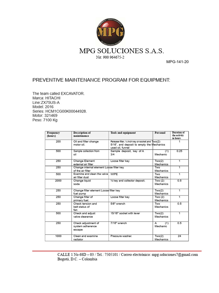 Preventive Maintenance Program HITACHI ZX75US 2016 | PDF | Mechanical ...
