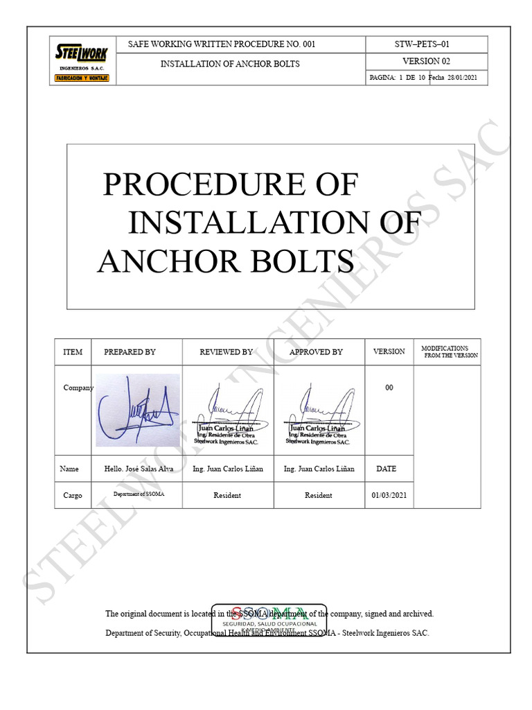 P.E.T.S No. 1 INSTALLATION OF ANCHOR BOLTS | PDF | Specification (Technical Standard ...