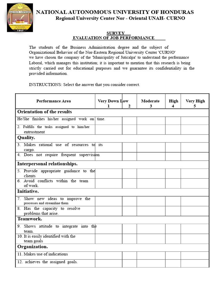 Job Performance Evaluation Survey | PDF