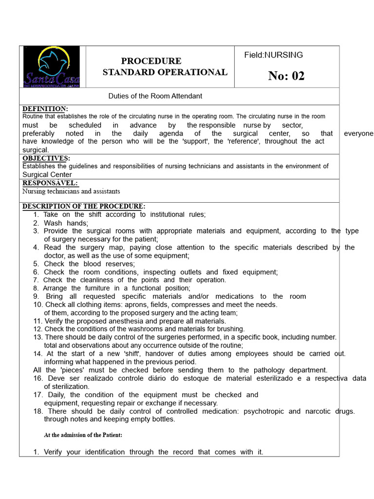Operating Room Nurse Duties Guide | PDF | Anesthesia | Nursing
