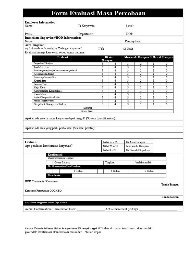 Formulir Evaluasi Masa Percobaan | PDF