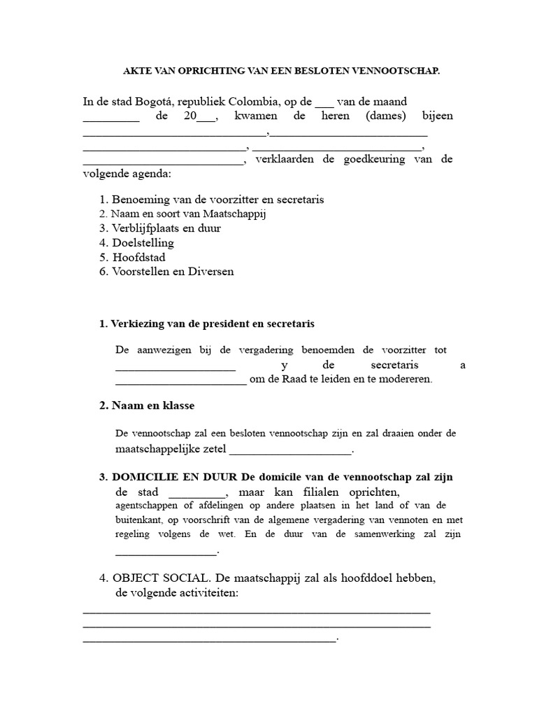 Akten Van Oprichting Van Een Besloten Vennootschap | PDF