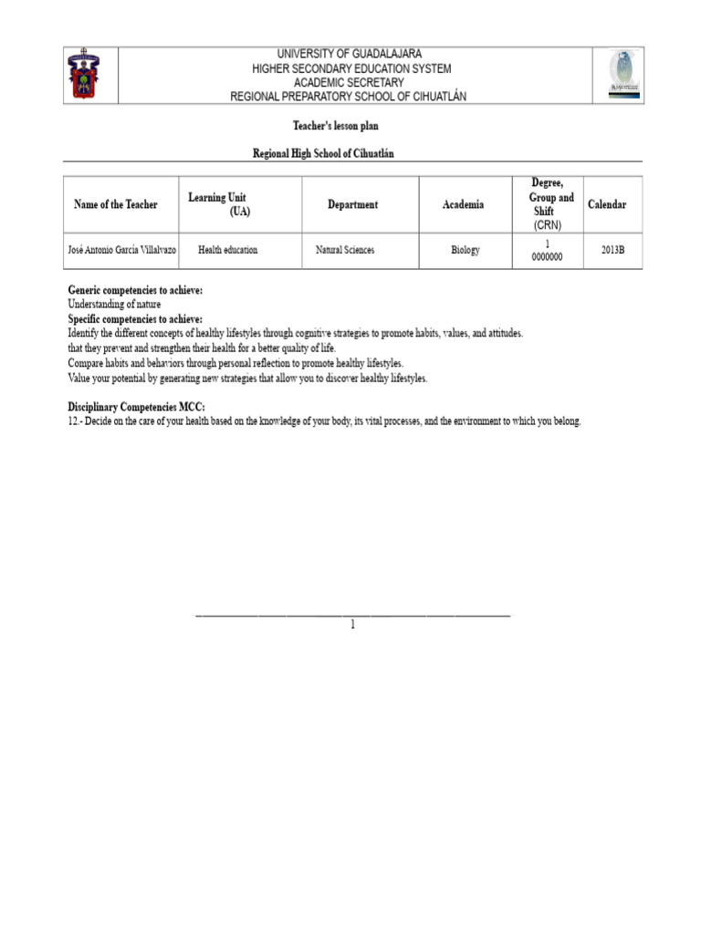 Health Education Lesson Plan Overview | PDF | Lesson Plan | Cognition
