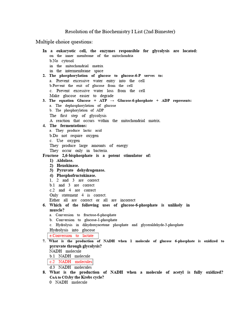 Resolution of The Biochemistry List 2nd Semester | PDF | Glycolysis ...