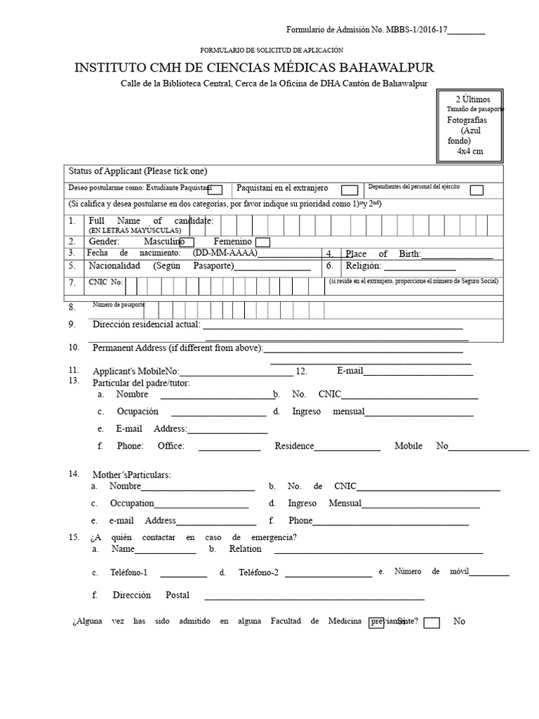 Formulario de Admisión CIMS BWP | PDF