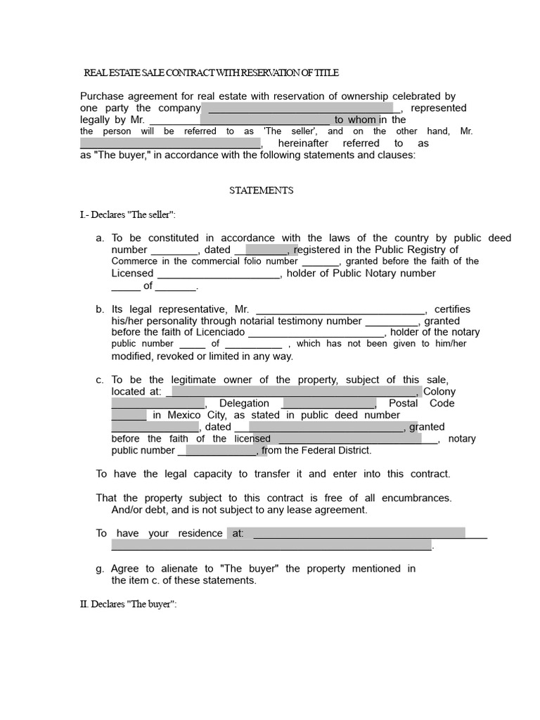 Real Estate Sale Contract With Retention of Title | PDF | Deed | Taxes