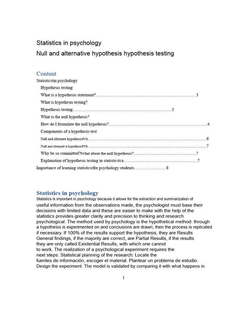 Statistics in Psychology Null and Alternative Hypothesis and Hypothesis ...