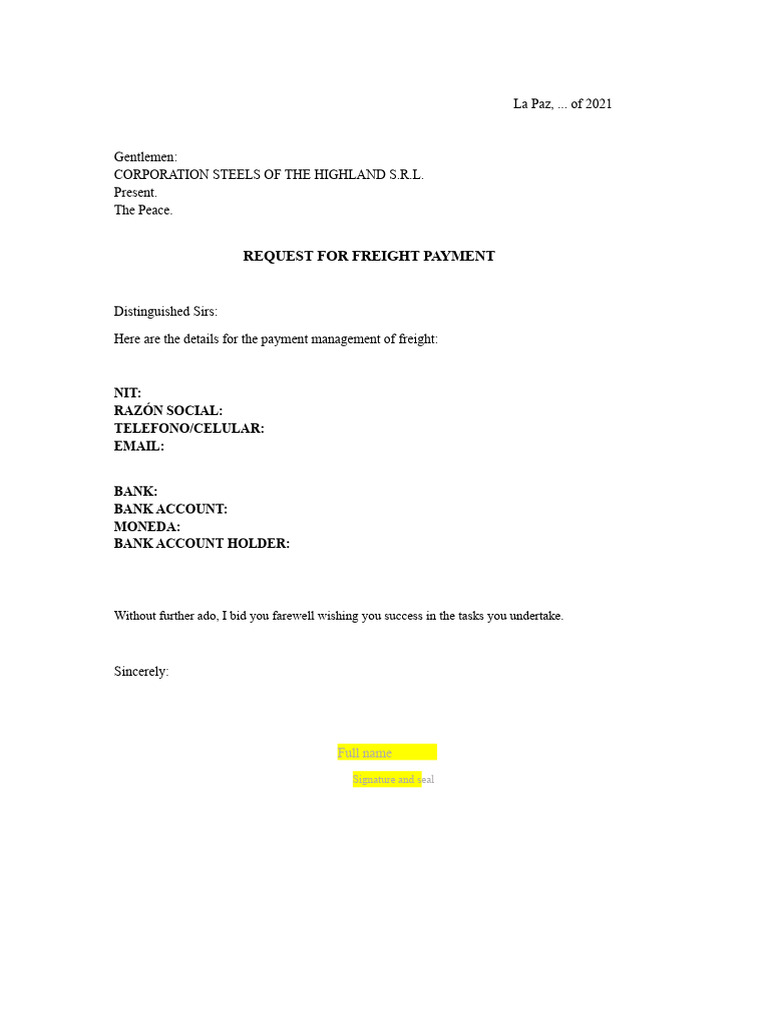 Letter-Format For Freight Payment Request | PDF