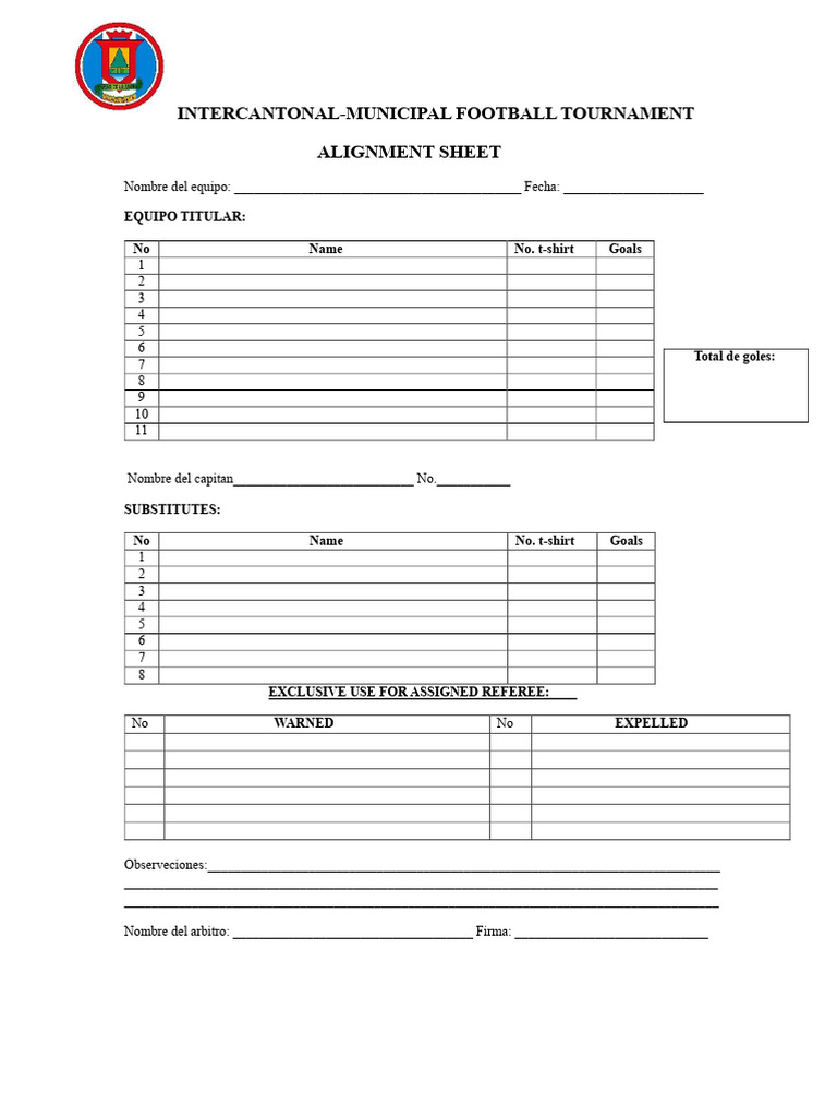 Alignment Sheet and Report For 11-A-Side Football Tournament | PDF