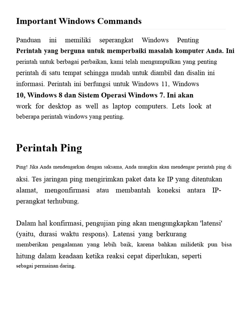 Perintah Penting Windows untuk Perbaikan | PDF