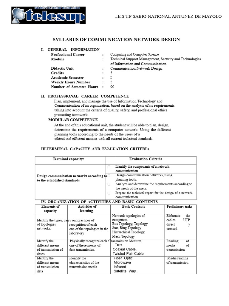 Syllabus of Communication Network Design | PDF | Computer Network ...