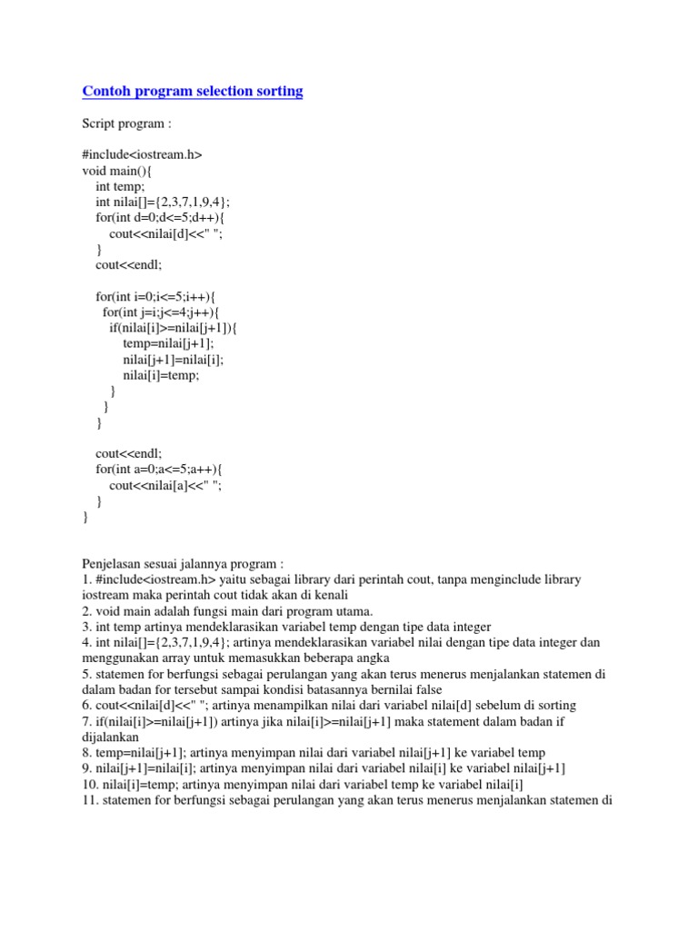 Program Selection Sort C++ | PDF | Teknologi & Rekayasa