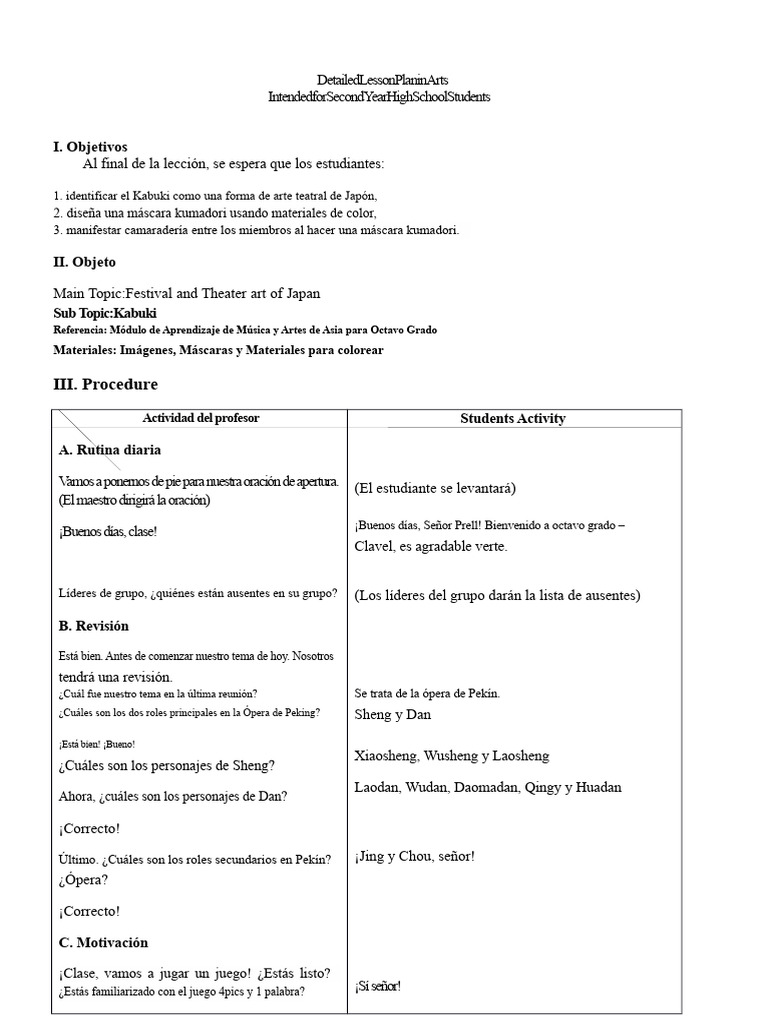 Plan de Lección en MAPEH GRADO 8 | PDF | Las artes escénicas ...
