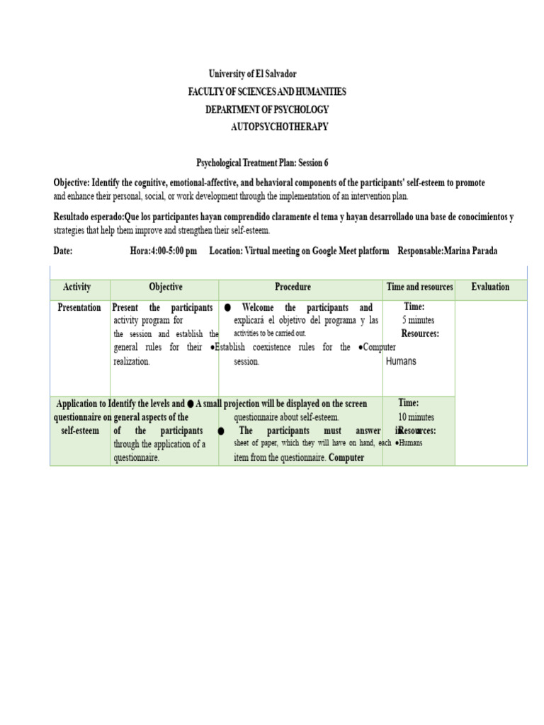 Intervention Plan for Self-Esteem.docx | PDF | Self Esteem | Self Concept