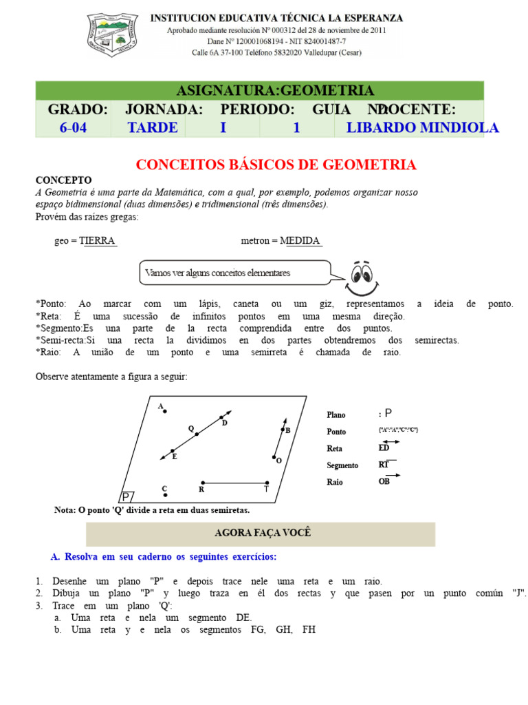 GUIA 1 CONCEITOS BÁSICOS DE GEOMETRIA | PDF | Linha (Geometria) | Geometria
