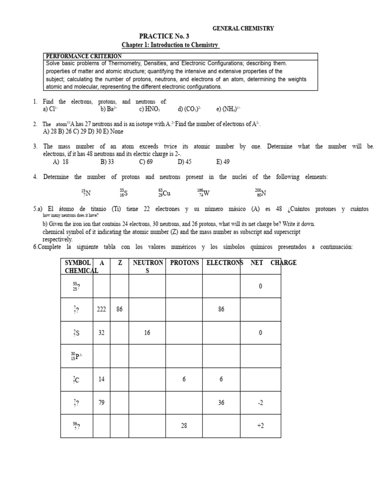 PRACTICE NO. 2 Atomic Structure | PDF | Atoms | Proton