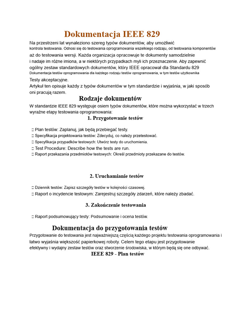 Dokumentacja IEEE 829 | PDF