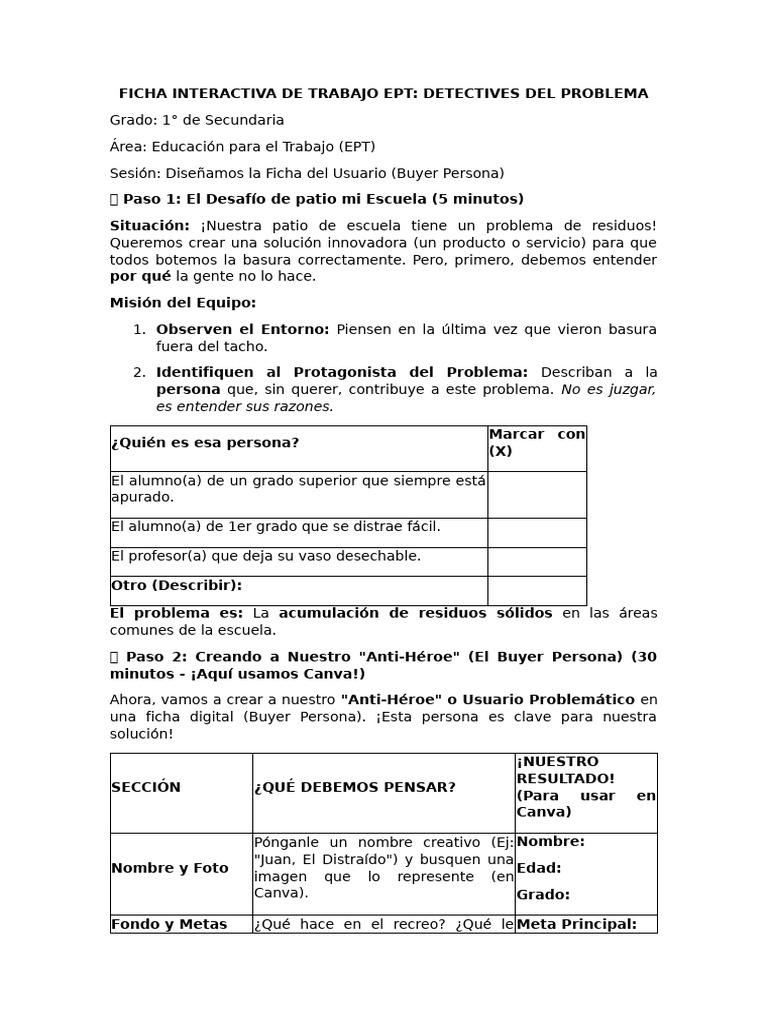 FICHA INTERACTIVA FICHA USUARIO (BUYER PERSONA) EPT1 | PDF | Residuos