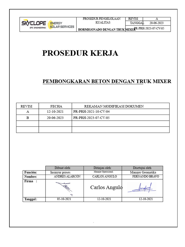 Prosedur Pengecoran Dengan Truk Mixer v2 | PDF
