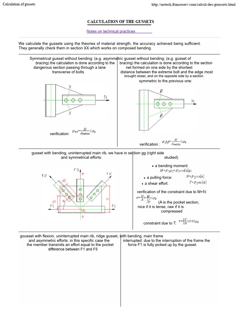 Calculation of Gussets | PDF | Bending | Force
