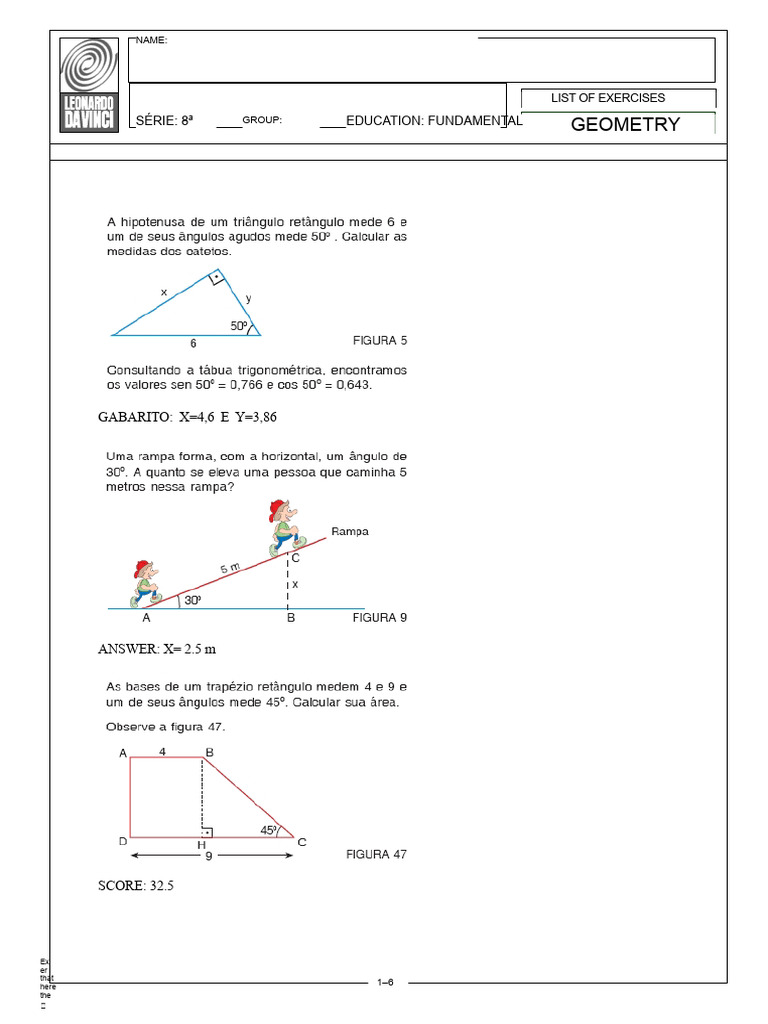 Trigonometry Exercises 8th Grade | PDF | Trigonometry | Triangle
