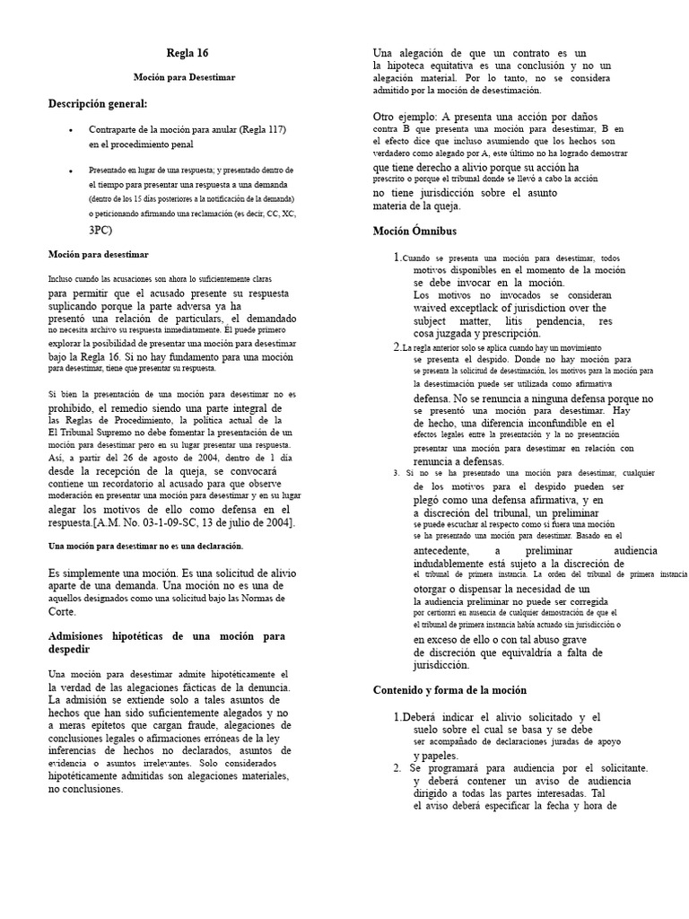 Moción para Desestimar: Reglas y Procedimientos | PDF | Apelación ...