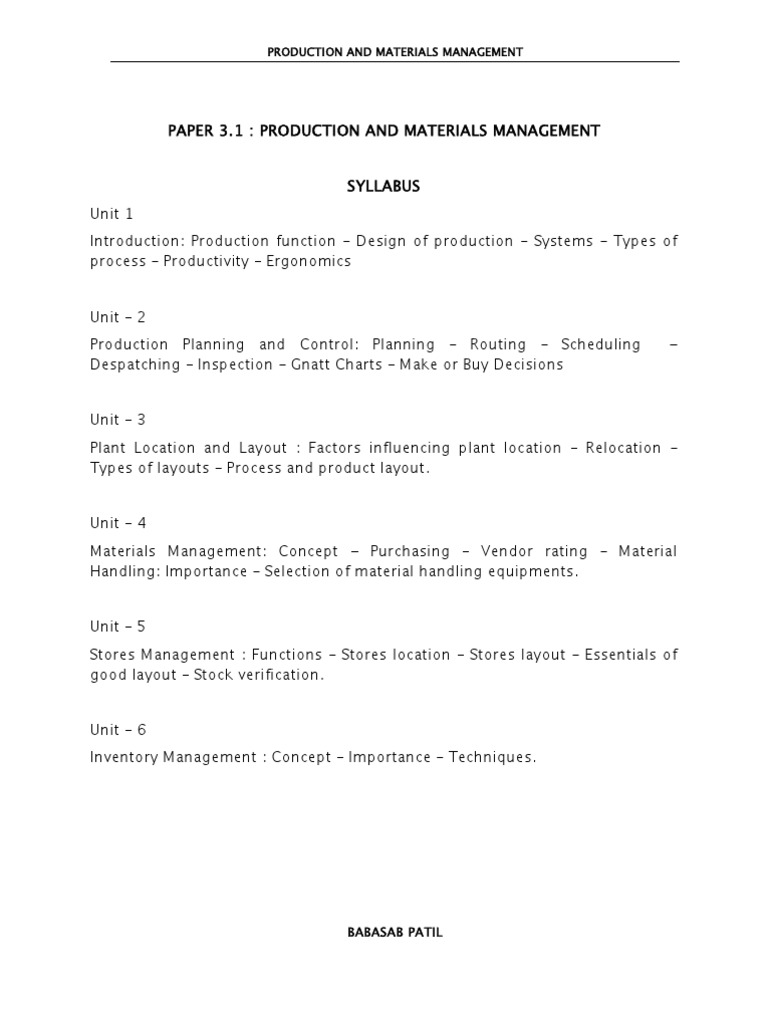 Production and Materials Management | PDF | Labour Economics | Factors ...