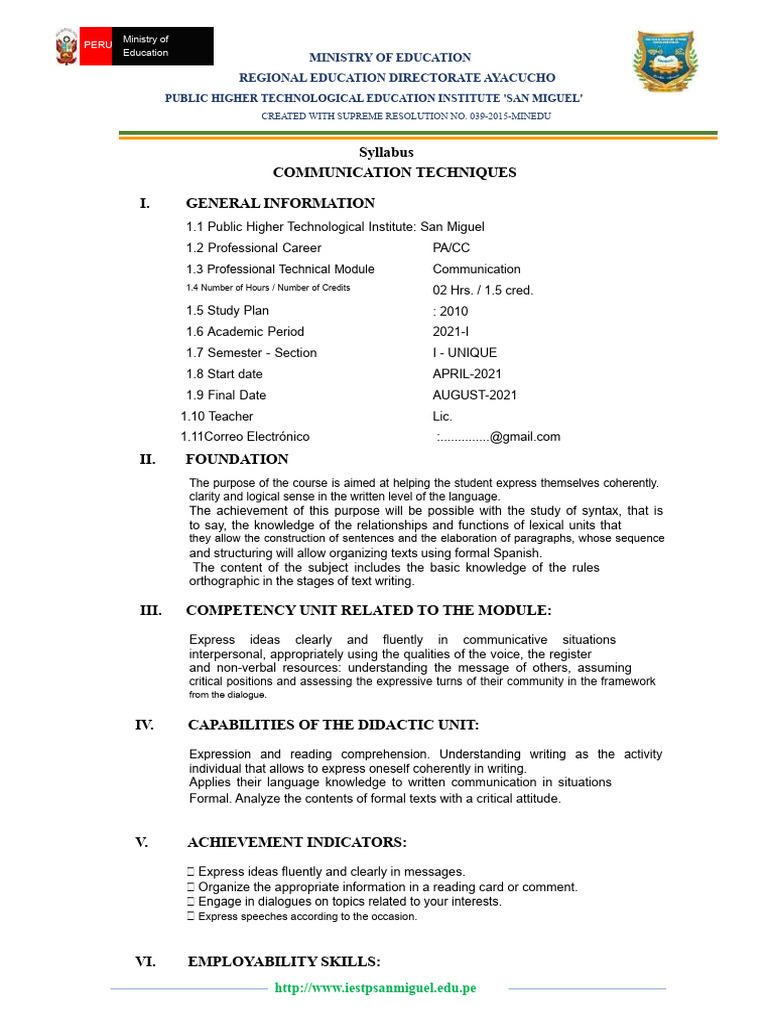Communication Techniques Syllabus | PDF | Stress (Linguistics ...