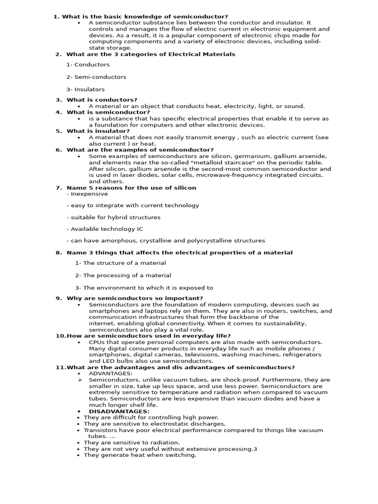Basics of Semiconductor - Refresher Answer Key | PDF | Semiconductors | Electromagnetism