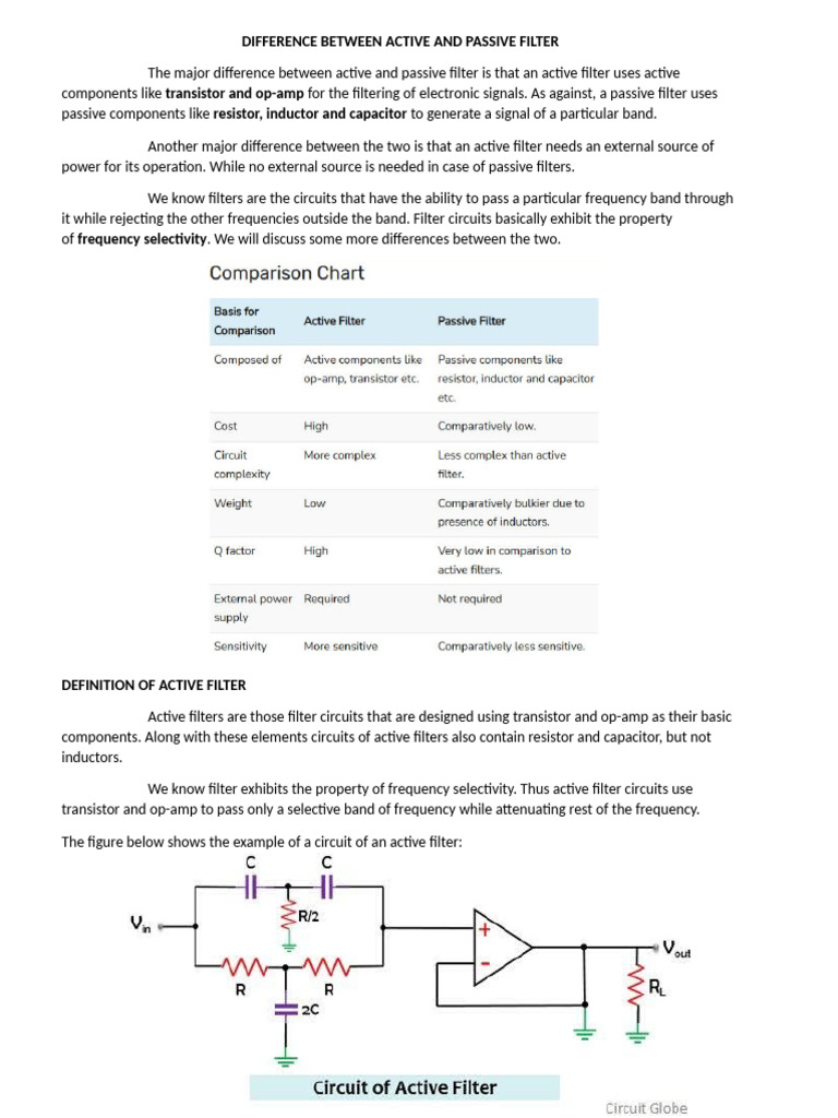 Active vs Passive Filters Explained | PDF | Electronic Filter ...