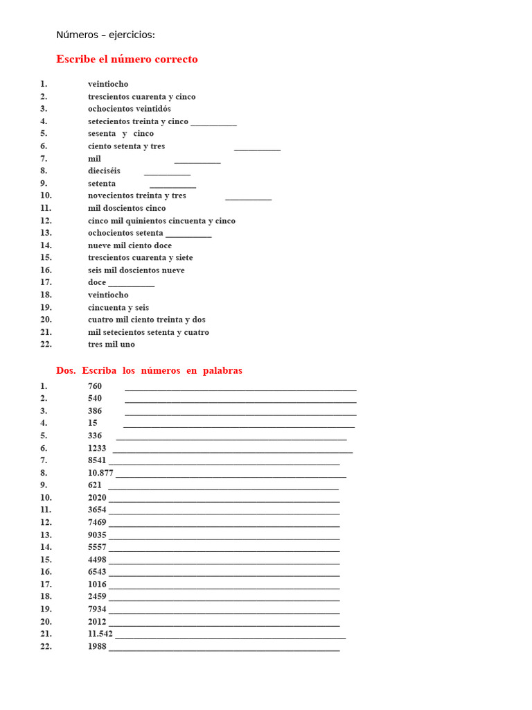 Ejercicio de Números | PDF