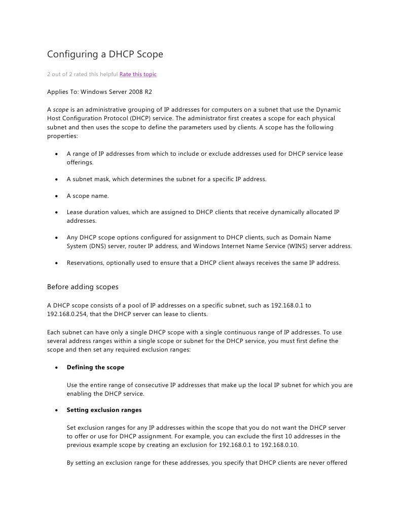 Configuring A DHCP Scope | PDF | Ip Address | Computer Network