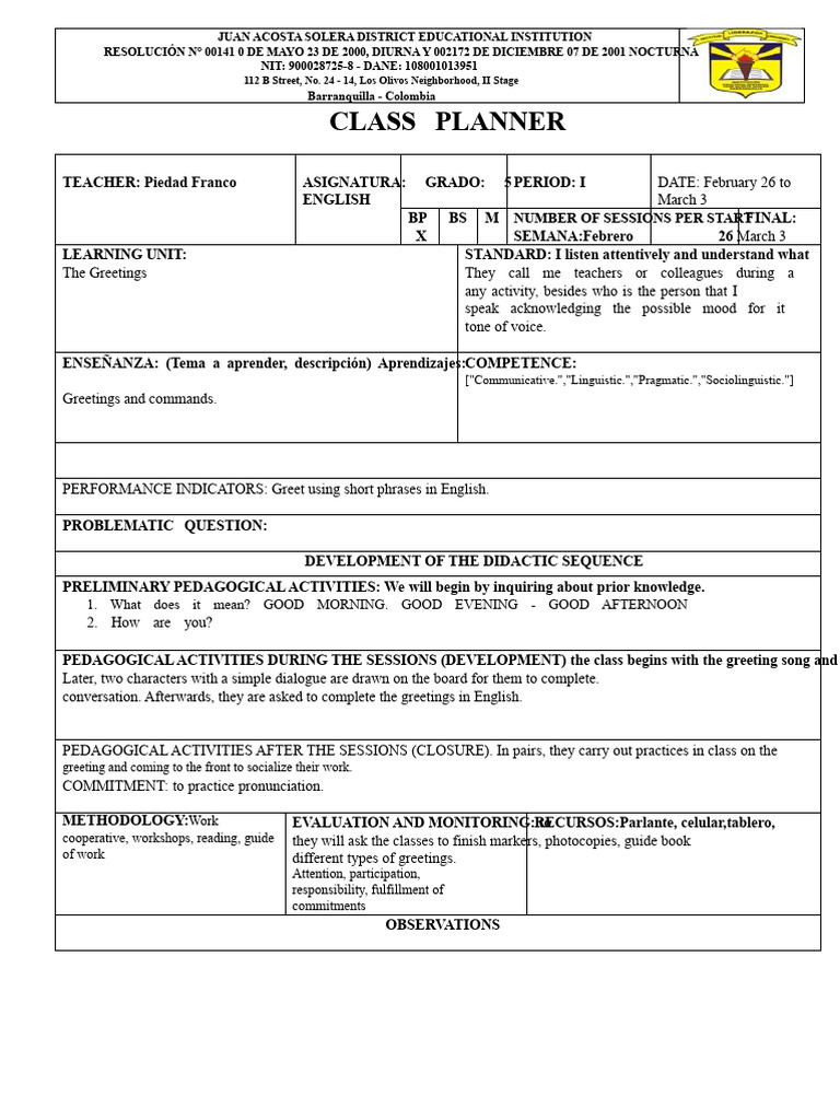 lesson plan English greetings | PDF | Linguistics | Learning