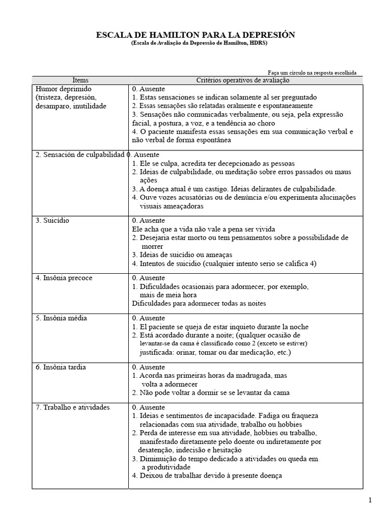 Escala Hamilton depressão.pdf | PDF | Depressão | Doenças e distúrbios