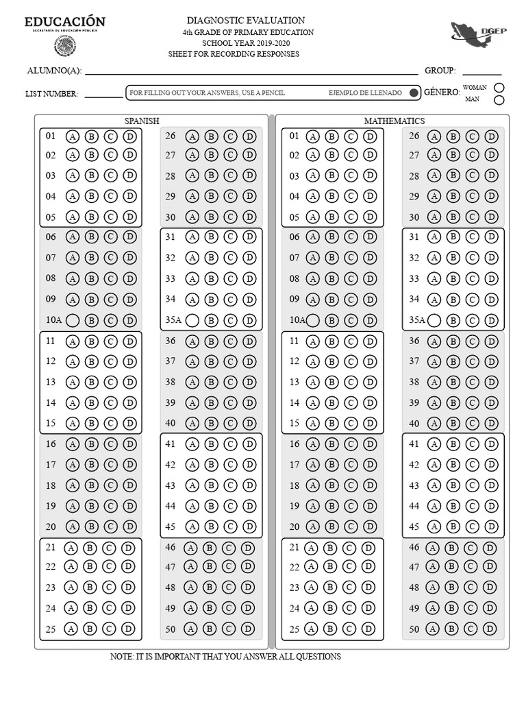 4th Grade Diagnostic Evaluation Sheet | PDF | Multiple Choice | Data ...