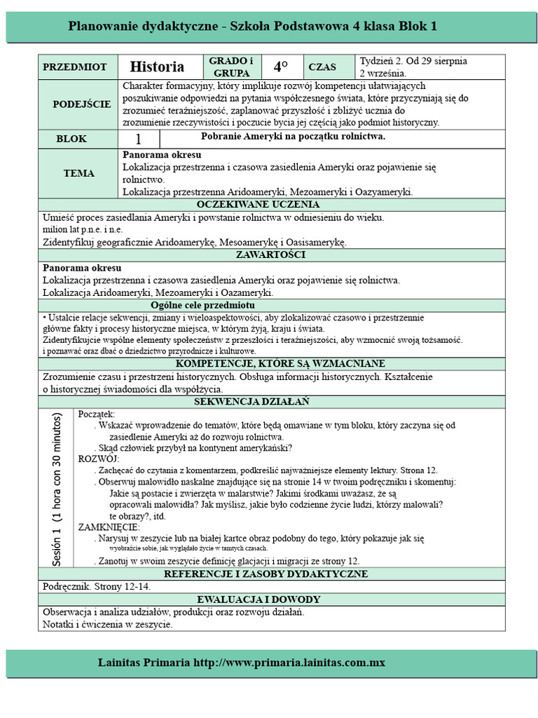 Plan 4 Klasa - Blok 1 Historia (2016-2017) | PDF
