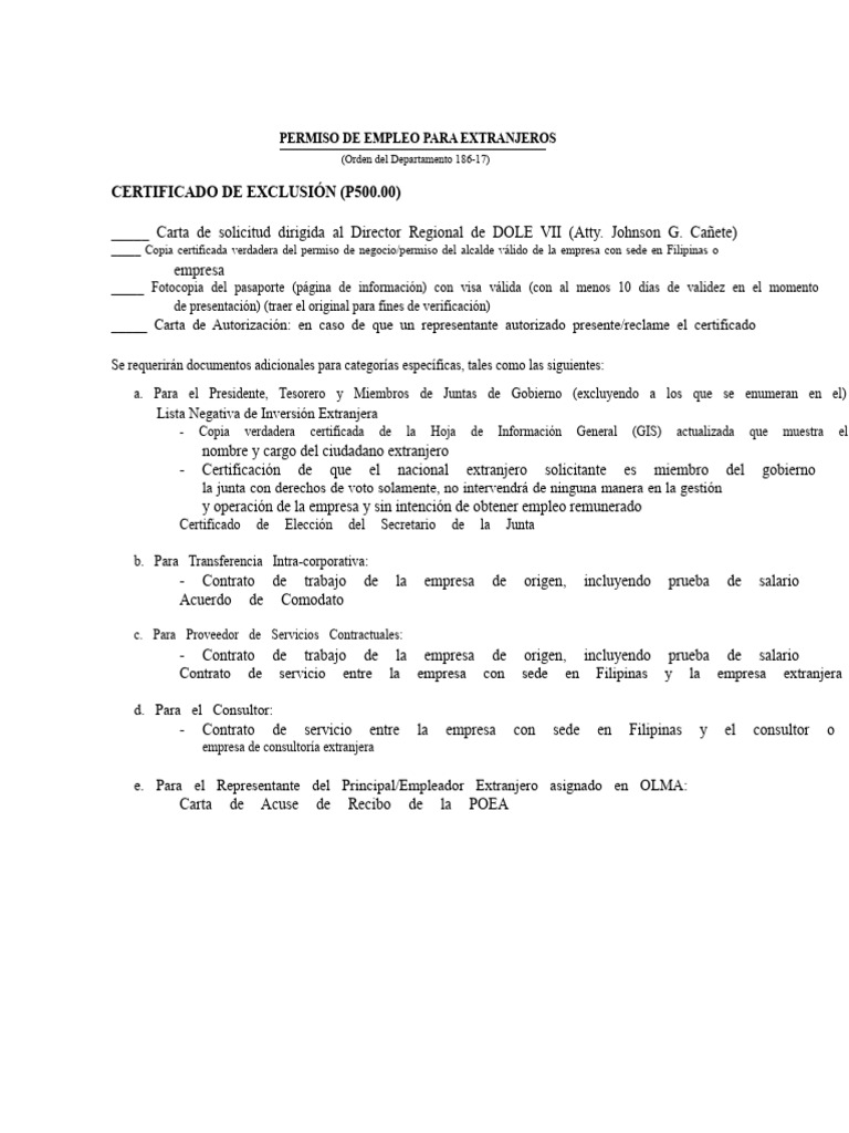 Requisitos para Permiso de Empleo Extranjero | PDF | Visa de viaje