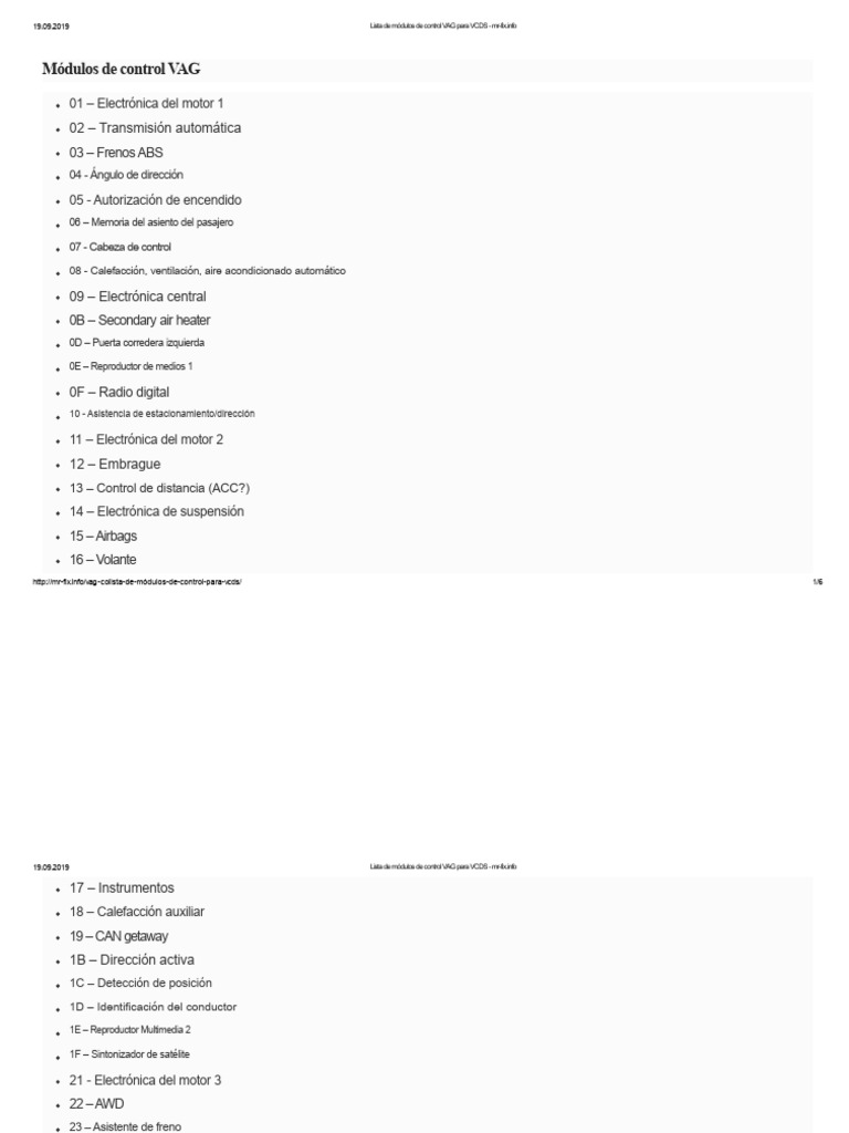 Lista de Módulos de Control VAG para VCDS | PDF | Electrónica ...