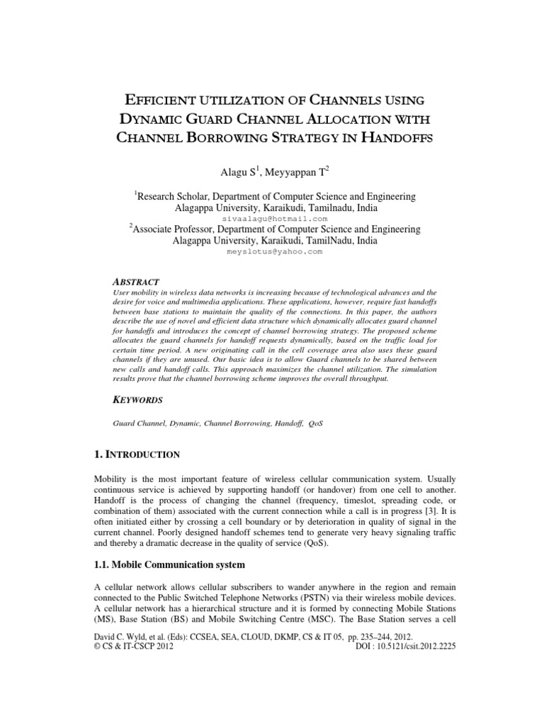 Efficient Utilization of Channels Using Dynamic Guard Channel Allocation With Channel Borrowing ...