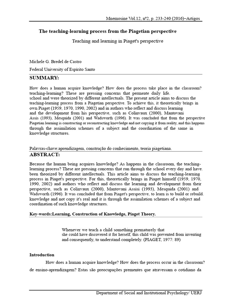 The Teaching-Learning Process From The Piagetian Perspective | PDF ...