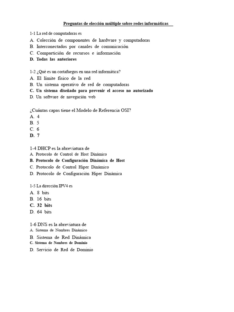 Preguntas de opción múltiple sobre redes | PDF | Red de computadoras ...