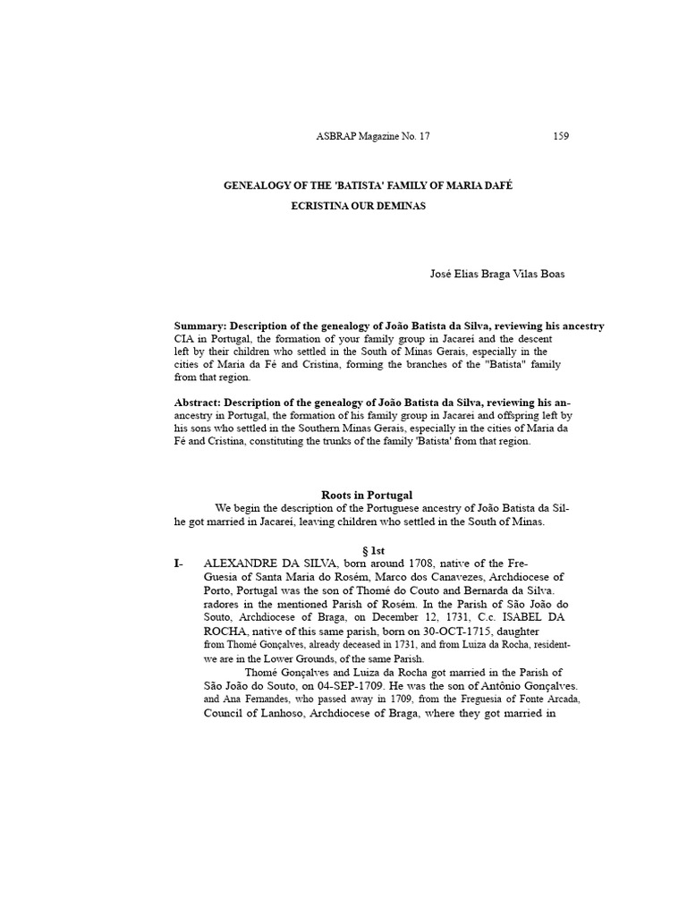 Batista Family Genealogy in Minas Gerais | PDF | Portugal