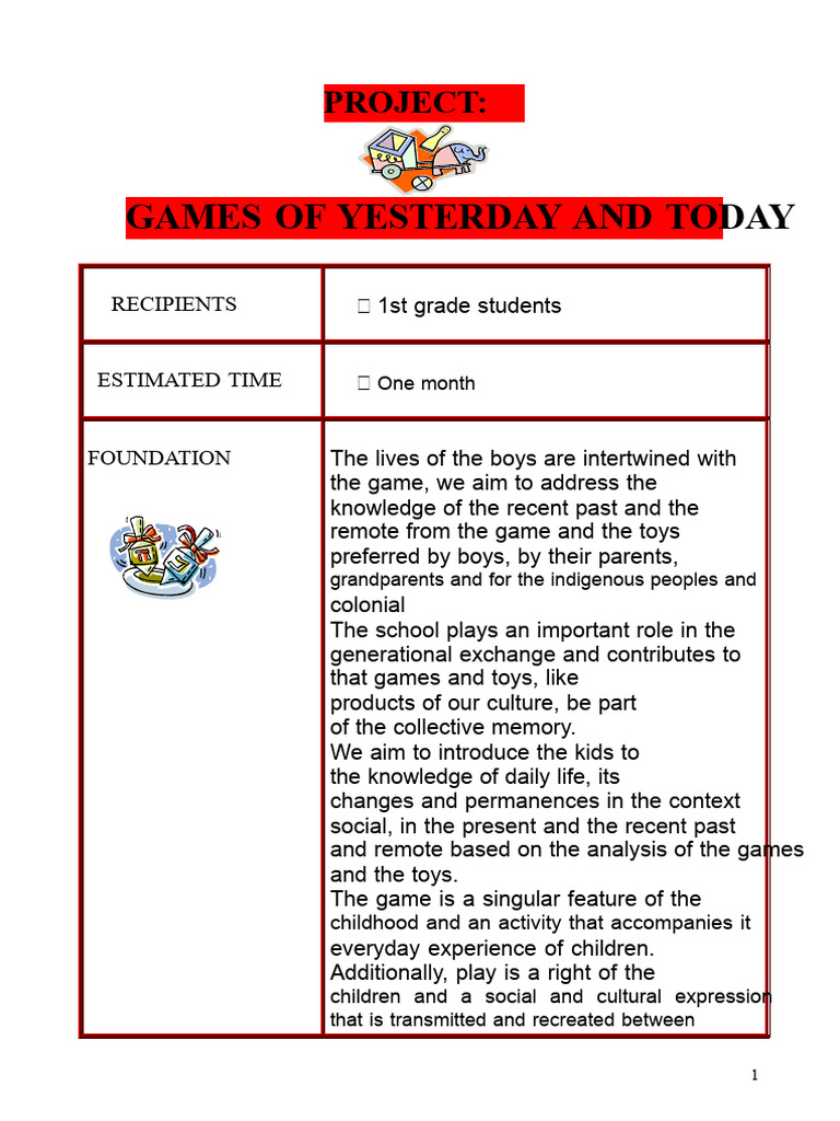 PROJECT+GAMES+OF+YESTERDAY+AND+TODAY | PDF | Toys | Knowledge