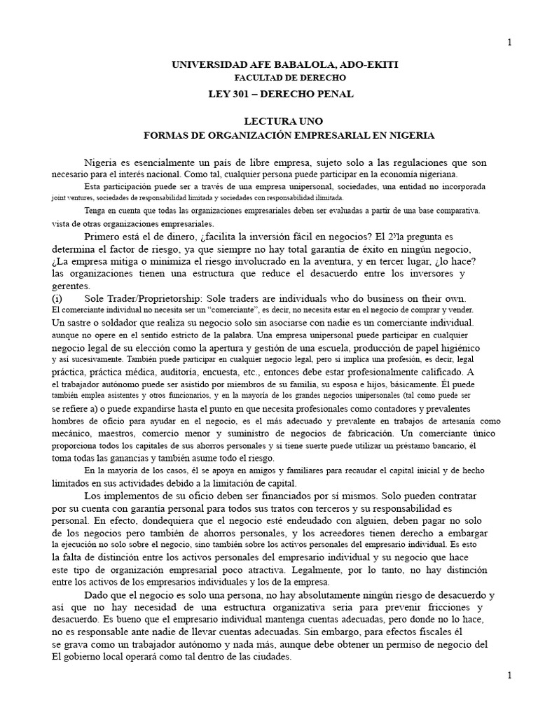 Formas de Organización Empresarial en Nigeria 5 | PDF | Compañía ...