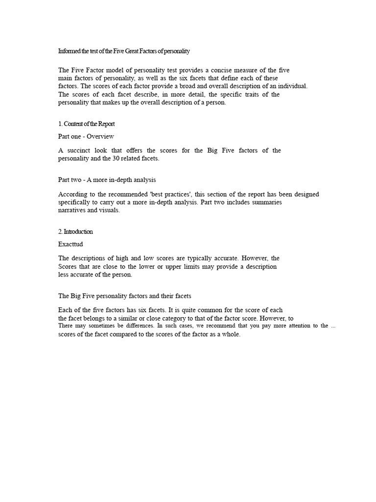 Report On The Big Five Personality Factors Test | PDF | Disciplines ...