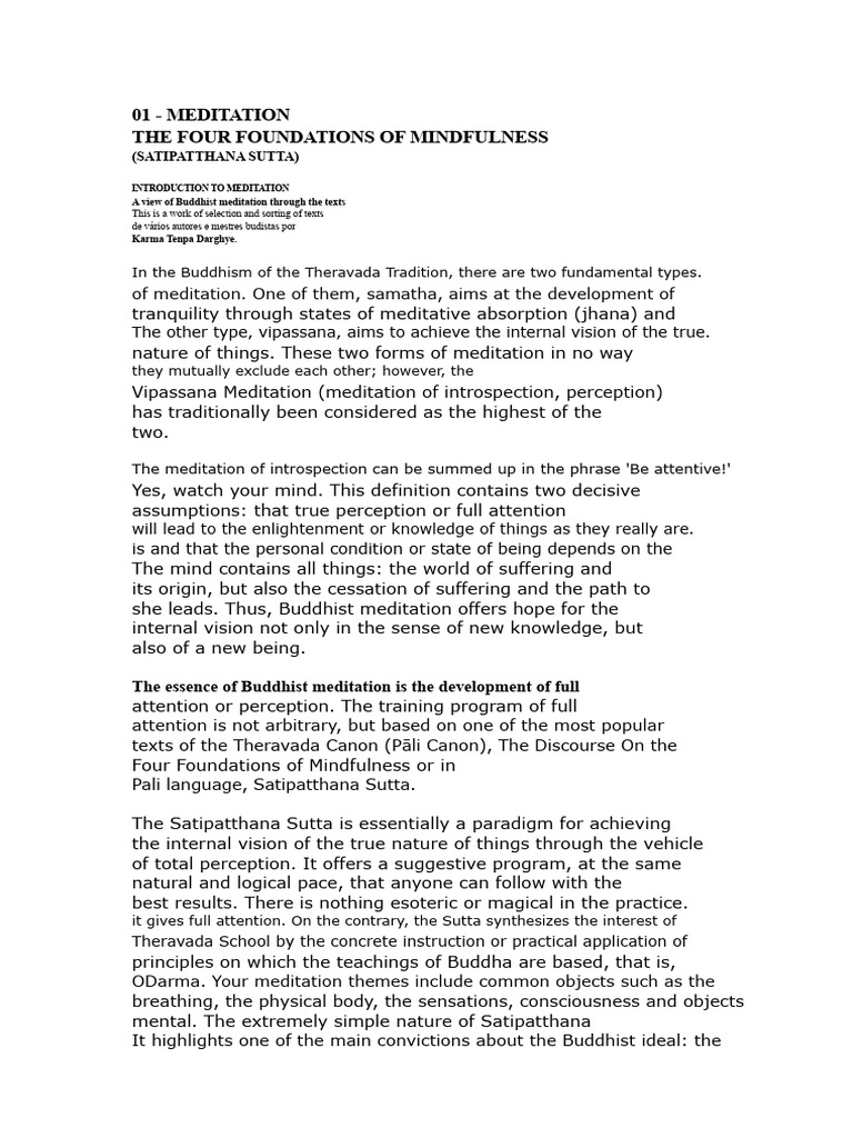 Foundations of Mindfulness Meditation | PDF | Sati (Buddhism) | Meditation