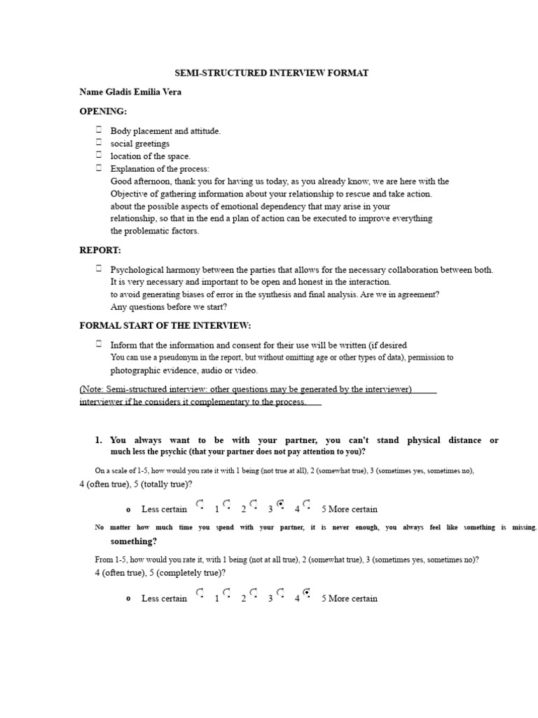 SEMISTRUCTURED INTERVIEW FORMAT 1. | PDF | Interview | Infidelity