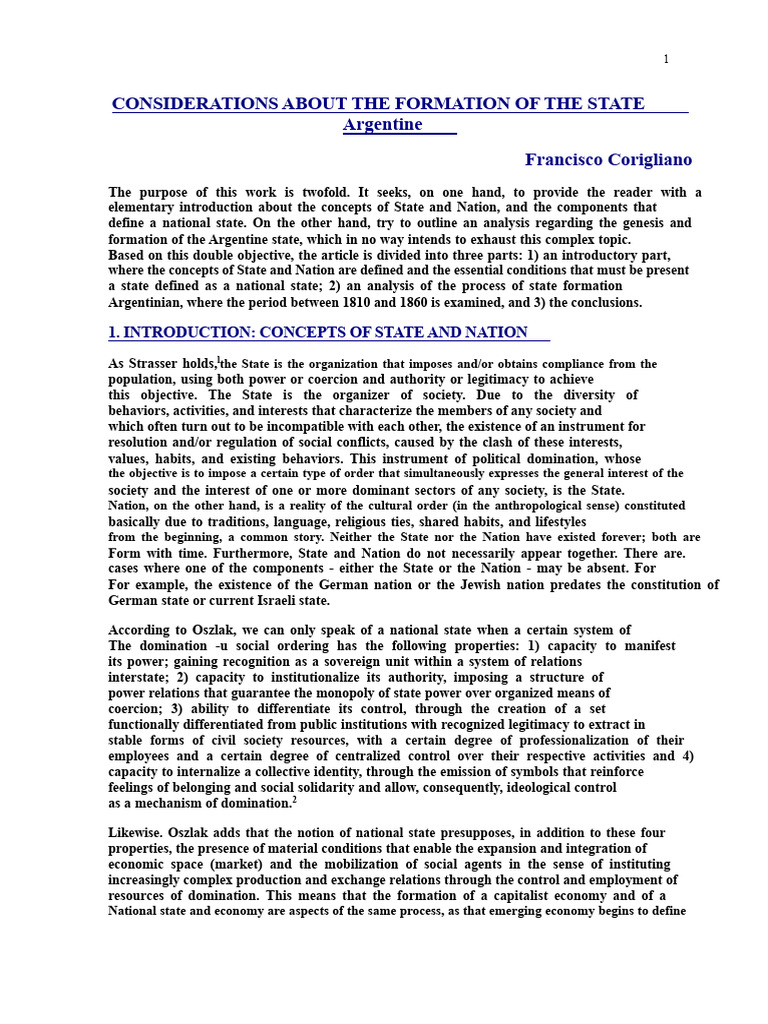 Argentine State Formation Analysis | PDF | State (Polity)
