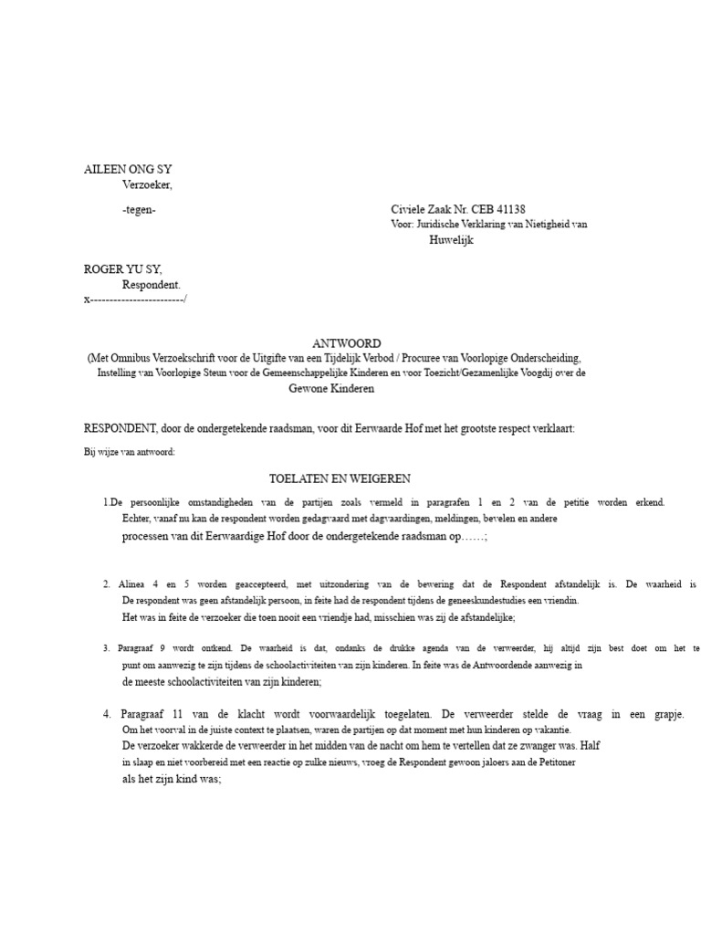 Antwoord Op de Nietigheid Van Het Huwelijk Geval | PDF